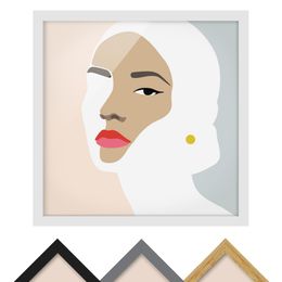 Bild mit Rahmen Line Art Portrait Frau Pastell Grau