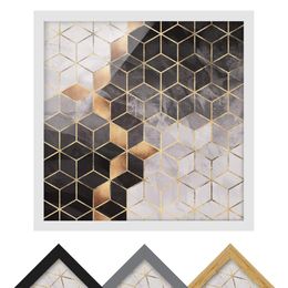 Bild mit Rahmen Schwarz Wei&szlig; goldene Geometrie