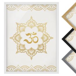 Bild mit Rahmen Mandala OM Illustration Ornament wei&szlig; gold