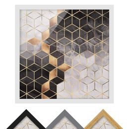 Bild mit Rahmen Schwarz Wei&szlig; goldene Geometrie