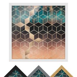 Bild mit Rahmen T&uuml;rkis Ros&eacute; goldene Geometrie