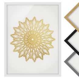 Bild mit Rahmen Mandala Sonne Illustration wei&szlig; gold
