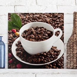 Leinwandbild K&uuml;che Kaffeetasse mit ger&ouml;steten Kaffeebohnen