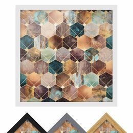 Bild mit Rahmen T&uuml;rkise Geometrie goldenes Art Deco
