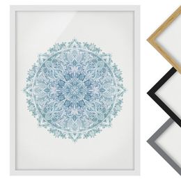 Bild mit Rahmen Mandala Aquarell Ornament handgemalt t&uuml;rkis