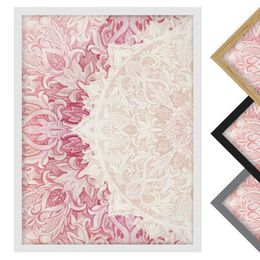 Bild mit Rahmen Mandala Aquarell Ornament Halbkreis beige pink