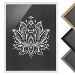 Bild mit Rahmen Lotus Illustration wei&szlig; schwarz