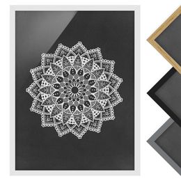 Bild mit Rahmen Mandala Illustration Ornament wei&szlig; schwarz