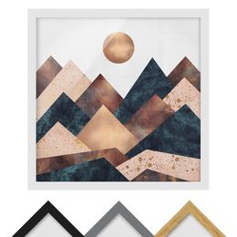 Bild mit Rahmen Geometrische Berge Bronze