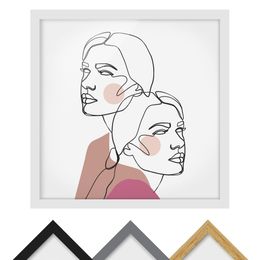 Bild mit Rahmen Line Art Frauen Portrait Wangen Rosa
