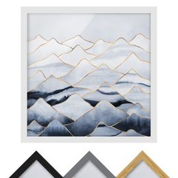 Bild mit Rahmen Aquarell Berge Wei&szlig; Gold