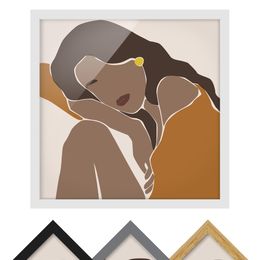 Bild mit Rahmen Line Art Frau Braun Beige
