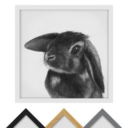 Bild mit Rahmen Illustration Hase Schwarz Wei&szlig; Zeichnung