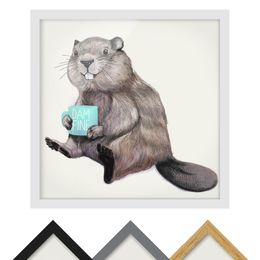 Bild mit Rahmen Illustration Biber mit Kaffeetasse