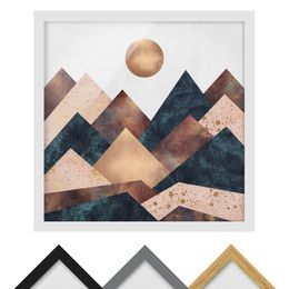 Bild mit Rahmen Geometrische Berge Bronze