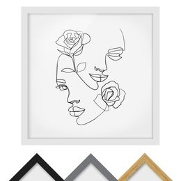 Bild mit Rahmen Line Art Gesichter Frauen Rosen Schwarz Wei&szlig;