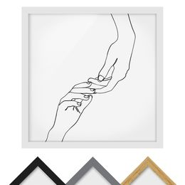 Bild mit Rahmen Line Art H&auml;nde Ber&uuml;hrung Schwarz Wei&szlig;