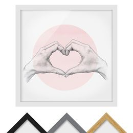 Bild mit Rahmen Illustration Herz H&auml;nde Kreis Rosa Wei&szlig;