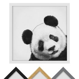 Bild mit Rahmen Illustration Panda Schwarz Wei&szlig; Malerei