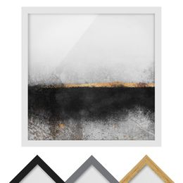 Bild mit Rahmen Abstrakter Goldener Horizont Schwarz Wei&szlig;
