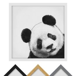Bild mit Rahmen Illustration Panda Schwarz Wei&szlig; Malerei