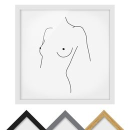 Bild mit Rahmen Line Art Akt B&uuml;ste Frau Schwarz Wei&szlig;