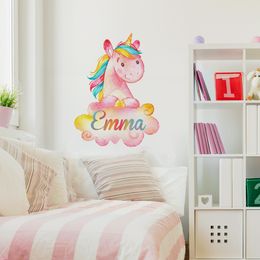 Wandtattoo Kinderzimmer M&auml;dchen Einhorn mit Kindername Wunschtext Wolke Wandsticker M&auml;dchenzimmer Kinder Wandaufkleber in S-XXL Baby Tiere