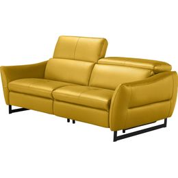 2,5-Sitzer Egoitaliano "Dafne, elegantes Designsofa mit hohem Sitzkomfort", gelb, B:208cm H:97cm T:108cm, Leder &raquo;BULL&laquo; (echtes Rindsleder). Geschliffenes, pigmentiertes und behandeltes Rindsleder mit einer Dicke von 1, 3-1, 5 mm. Dieses Leder zeigt eine ziemlich weiche Hand mit einem halb undurchsichtigen Aussehen. Es handelt sich um ein gesch&uuml;tztes Leder. Eine leichte Deckschicht sch&uuml;tzt sie vor 