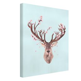 Bilderwelten Leinwandbild Jonas Loose K&uuml;che Pop Art Tiere Hirsch mit Kirschbl&uuml;ten - Leinwanddruck Hochformat - Wandbild S-XXL - moderne K&uuml;chenbilder auf Leinwand
