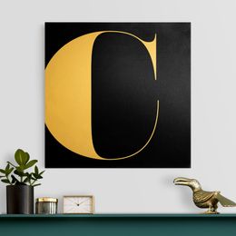 Leinwandbild Gold Antiqua Letter C Schwarz - Wandbilder XXL Print Buchstaben & Zahlen Wohnzimmer Schlafzimmer Jugendzimmer Schwarz