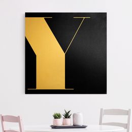 Leinwandbild Gold Antiqua Letter Y Schwarz - Wandbilder XXL Print Buchstaben & Zahlen Wohnzimmer Schlafzimmer Jugendzimmer Schwarz