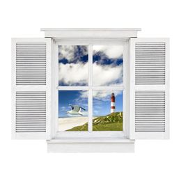3D Wandtattoo Fl&uuml;gelfenster Dune Breeze Fenster Wandsticker 3D-Optik Wandaufkleber Fenster Ausblick in S-XXL 3D-Effekt