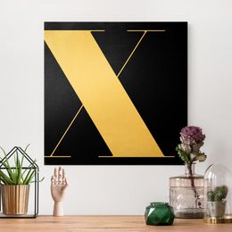 Leinwandbild Gold Antiqua Letter X Schwarz - Wandbilder XXL Print Buchstaben & Zahlen Wohnzimmer Schlafzimmer Jugendzimmer Schwarz