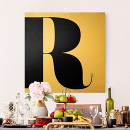 Leinwandbild Gold Antiqua Letter R - Wandbilder XXL Print Buchstaben & Zahlen Wohnzimmer Schlafzimmer Jugendzimmer Gold