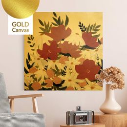 Leinwandbild Gold Blumenvielfalt in Rosa und Wei&szlig; I - Wandbilder XXL Print Blumen Floral Illustration Wohnzimmer Schlafzimmer Bad Badezimmer K&uuml;che