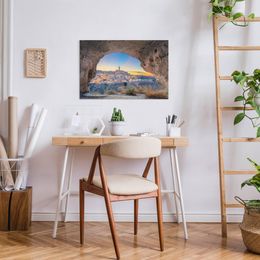 Bilderwelten Leinwandbild Natur Motiv Steinoptik braun - Ausblick auf Matera im Sonnenuntergang - Italien XXL Wohnzimmer Schlafzimmer