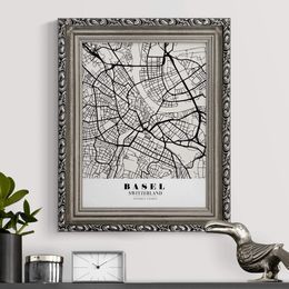 Bilderwelten Leinwandbild mit Barockrahmen Stadtplan Basel - Klassik