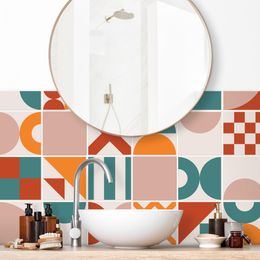 Bilderwelten Wandverkleidung Bad modern Fliesenoptik Geometrisch orange - Fliesen Geometrische Terracotta Petrol - wasserfest Wandpaneel statt Fliesen