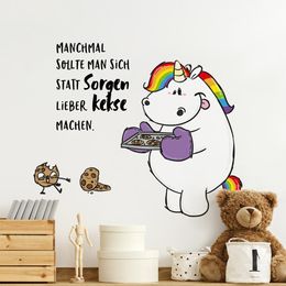 Bilderwelten Wandtattoo Tiere modern selbstklebend bunt - Pummeleinhorn - Statt Sorgen lieber Kekse - Einhorn Kinderzimmer Baby M&auml;dchen Jungen