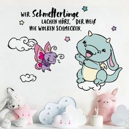 Bilderwelten Wandtattoo Tiere modern selbstklebend pastell - Pummeleinhorn - Schmetterling mit Drache - Schmetterlinge Kinderzimmer Baby M&auml;dchen Jungen