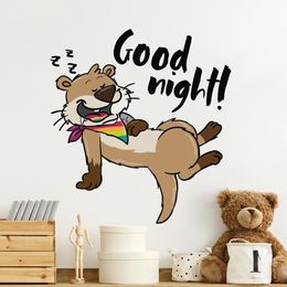 Bilderwelten Wandtattoo modern selbstklebend braun - Pummeleinhorn - Good night Erdm&auml;nnchen - Worte Kinderzimmer Baby M&auml;dchen Jungen