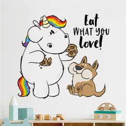 Bilderwelten Wandtattoo Tiere modern selbstklebend bunt - Pummeleinhorn - Hund Bisu mit Keksen - Einhorn Kinderzimmer Baby M&auml;dchen Jungen