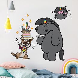 Bilderwelten Wandtattoo Tiere modern selbstklebend bunt - Pummeleinhorn - Grummel Geburtstag - Einhorn Kinderzimmer Baby M&auml;dchen Jungen