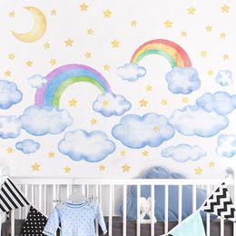 Bilderwelten Wandtattoo Himmel Illustration selbstklebend Wandaufkleber - Aquarell Wolken Regenbogen Sterne Set - Himmel Kinderzimmer Baby Mädchen Jungen