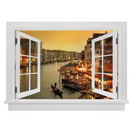3D Wandtattoo Offenes Fenster Gro&szlig;er Kanal von Venedig Fenster Wandsticker 3D-Optik Wandaufkleber Fenster Ausblick in S-XXL 3D-Effekt