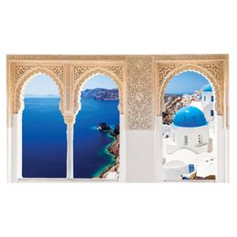 Bilderwelten Wandtattoo Stadt modern 3D-Effekt Wandaufkleber - Verzierte Fenster View Over Santorini - Skylines Wohnzimmer Schlafzimmer