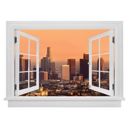 3D Wandtattoo Offenes Fenster Skyline of Los Angeles Fenster Wandsticker 3D-Optik Wandaufkleber Fenster Ausblick in S-XXL 3D-Effekt