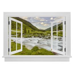Bilderwelten Wandtattoo Natur modern 3D-Effekt Wandaufkleber - Offenes Fenster Alpenwiese Tirol - Berg Wohnzimmer Schlafzimmer