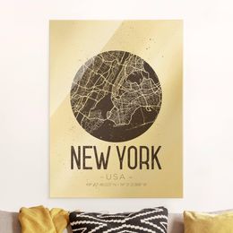 Glasbild Schwarz-Wei&szlig; Stadtplan New York - Retro