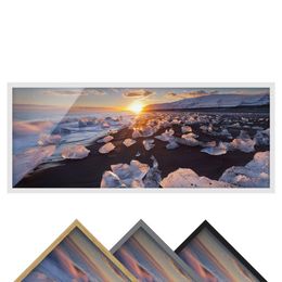 Strand Bild mit Rahmen Eisbrocken am Strand Island